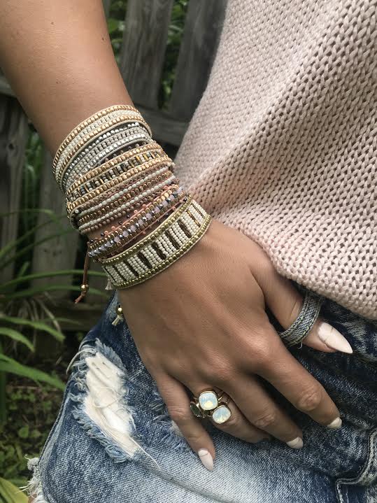 Artisan Hand-Beaded Adjustable Bracelets- Rosegold/Bone Collection ...